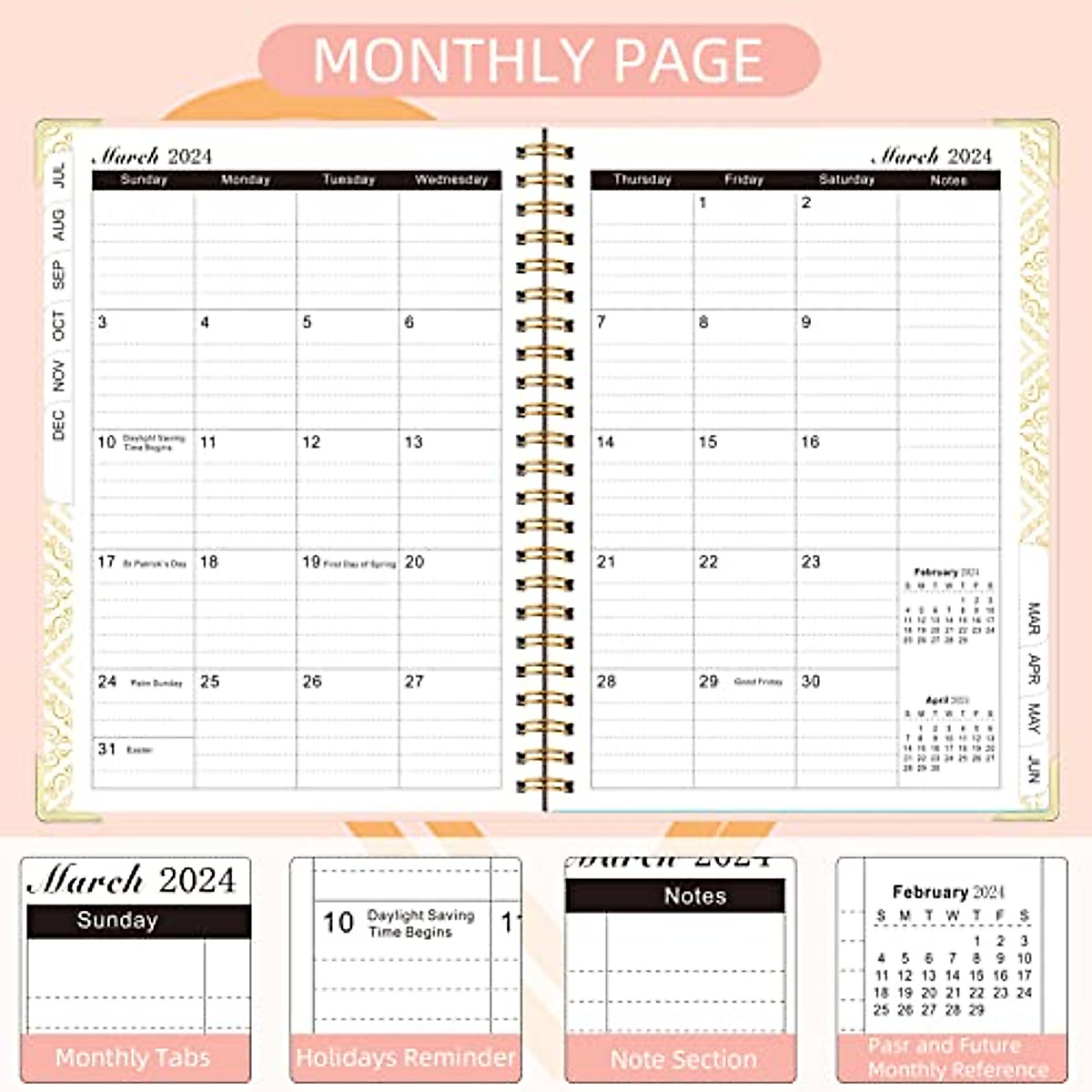 Knagsfa Planner 2023-2024, Jul.2023 - Jun.2024 Weekly Monthly Planner 6.5" x 8.5" with Page Tabs, Hardcover with Inner Pocket, Elastic Band, Thick Paper, Twin-Wire Binding, Bookmark, Pink Love Heart