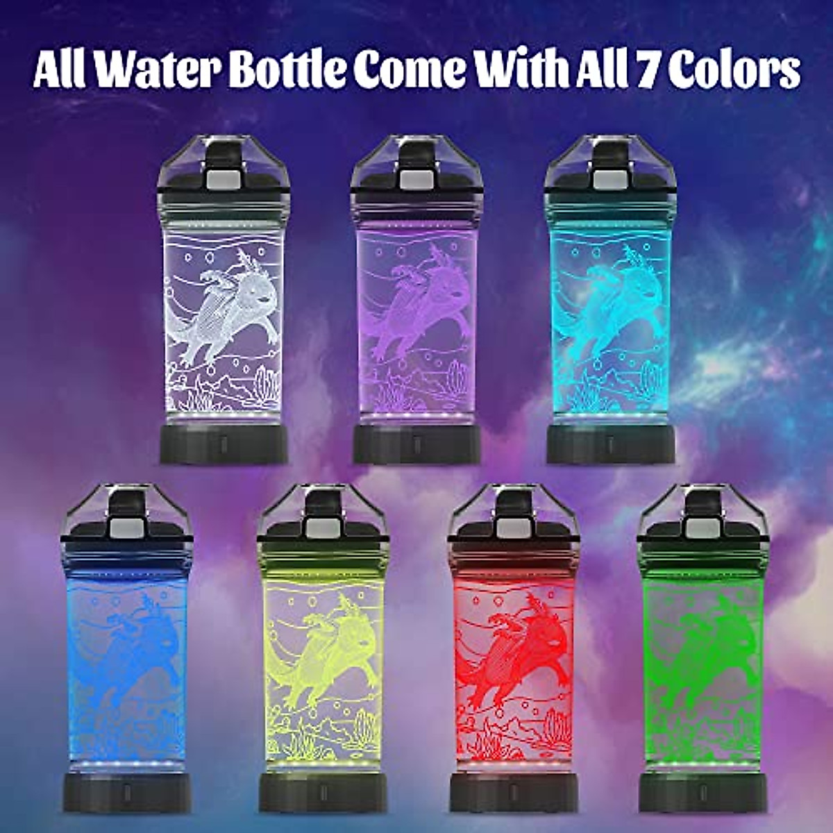 Lampeez Axolotl Water Bottle, Axolotl Gift Light Up Kids with 3D Design- 14 OZ Tritan BPA Free Eco-Friendly - Cool Drinking Cups Gift for School Kids Boy Girl Child Christmas Holiday