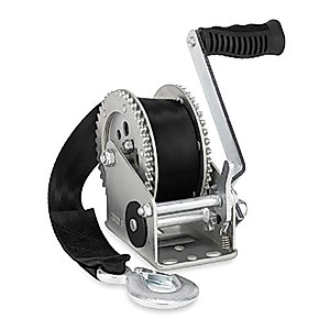 Camco 50000, Trailer Boat Winch | Features a 2-Way Ratchet & 20-Foot Strap with a 2,000lb Weight Capacity