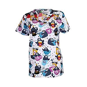 Womens Medical Nursing Print Scrub Uniform Top GT Performance-Sloffee Break-Large