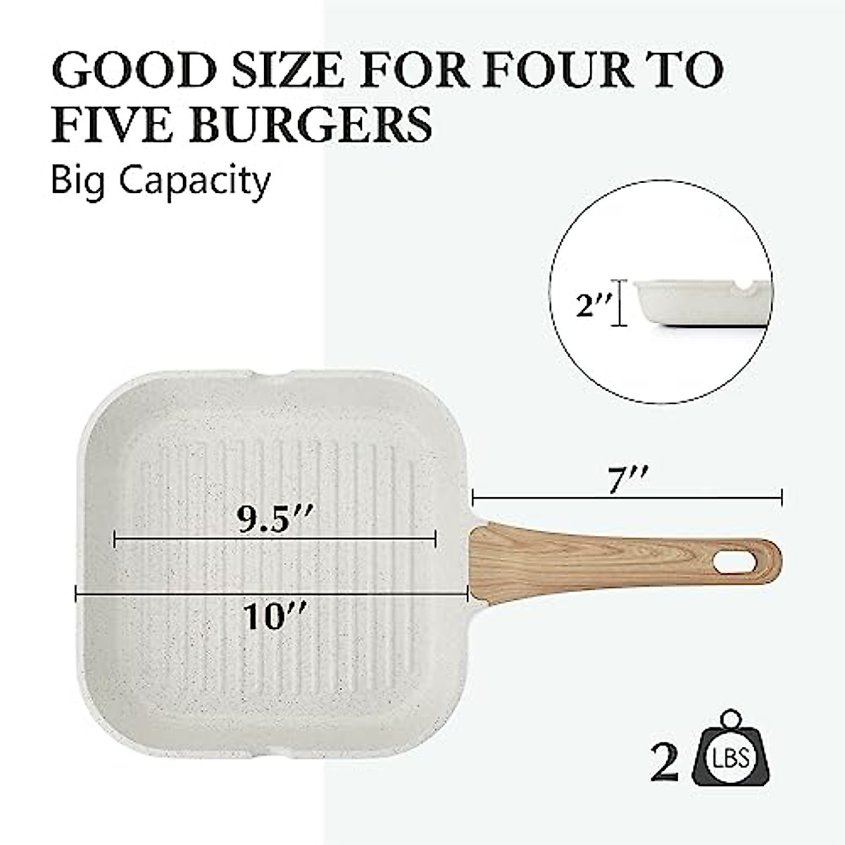 SENSARTE Nonstick Ceramic Grill Pan for Stove Tops, Versatile Square Grilling Pan with Pour Spouts, Durable Grill Skillet for All Stoves(Gas,Electric,Induction) Non Toxic-PTFE,PFAS,PFOA Free, 9.5Inch