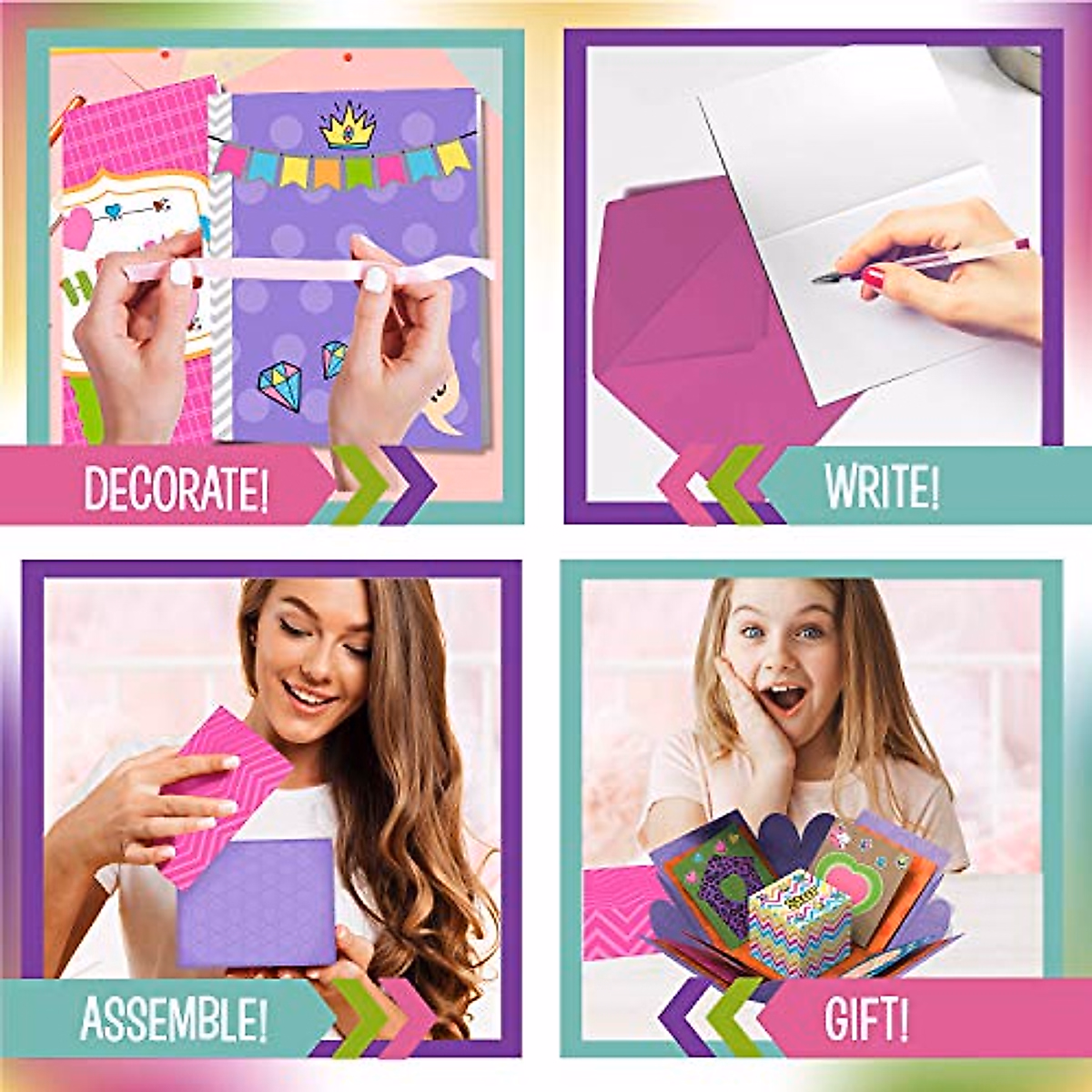 Card Crafting Explosion Arts and Crafts Box - Birthday Gift Box to Tween - DIY Greeting Cards Stationary Set – Make Your Own Card Crafts Age 6+