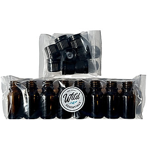 Wild Essentials 10ml Amber Glass Bottles with Euro Dropper Caps - Great for Essential Oils, Perfumes and DIY Aromatherapy - Easy to Fill, Clean and Reuse - Protective and Durable (8)