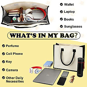 Reginary 6 Pcs Bridesmaid Bags Bulk Initial Canvas Tote Bags with Handles Personalized Beach Canvas Bag for Wedding Mother Teacher Bride Friend College DIY (Black Edge)