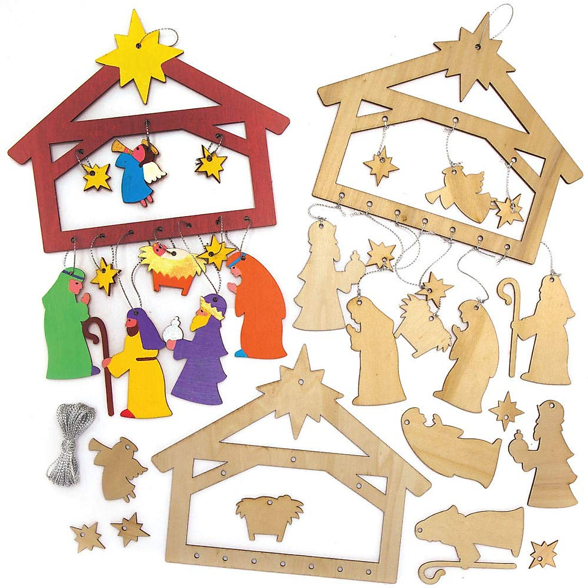 Baker Ross AX578 Nativity Wooden Mobile Kits - Pack of 2, Christmas Decorations for Kids to Decorate and Display, Ideal Kids Arts and Crafts Project