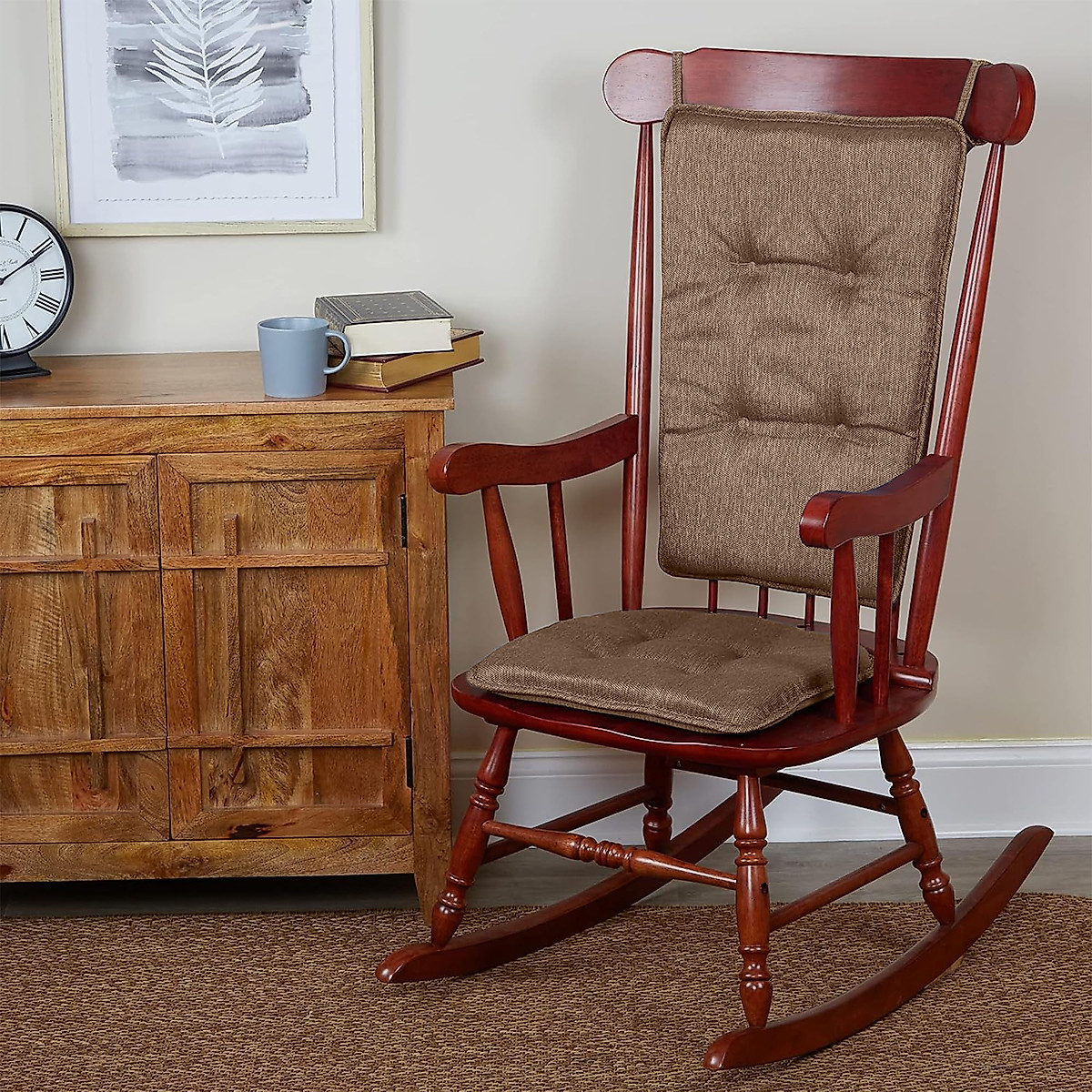 Klear Vu Embrace Rocking Chair Cushion, Assembled in The USA, Tufted Back Pads for Living Room, Nursery, or Home Office, 16"x15" Seat and 24"x17" Seatback, 2 Piece Set, Chocolate