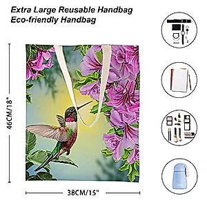 Canvas Shoulder Bag,Hummingbird Floral Bird Flower Tote Bag for Books,Birthday Inspirational Gifts for Kids Girls Women