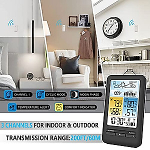 KALEVOL Weather Stations Indoor Outdoor Thermometer Wireless Color Display Temperature Humidity Monitor with Atomic Clock and Adjustable Backlight, Weather Thermometers with Barometer and Moon Phase…