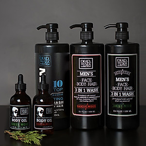 Dead Sea Collection Mens Body Wash 3 in 1 – Amber Wood Body Wash for Men – Shower Gel – Shampoo – Shower Soap for Face and Hair – Pack of 2 Bottles (33.8 Fl. Oz. Each)