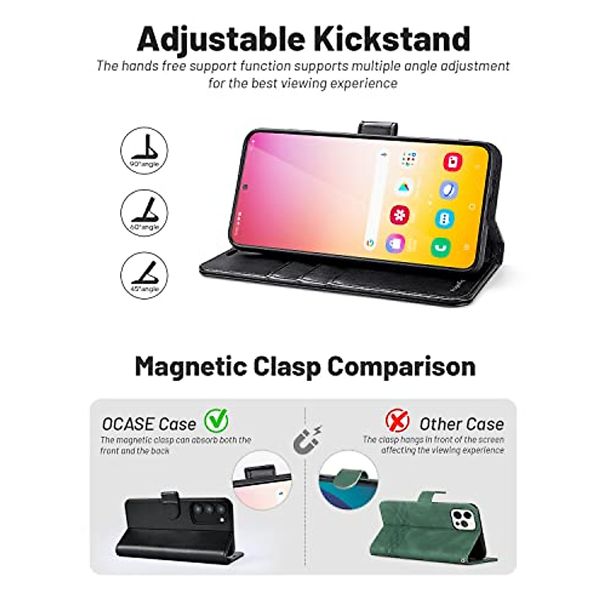 OCASE Compatible with Galaxy S23 5G Wallet Case, PU Leather Flip Folio Case with Card Holders RFID Blocking Kickstand [Shockproof TPU Inner Shell] Phone Cover 6.1 Inch (2023) - Black