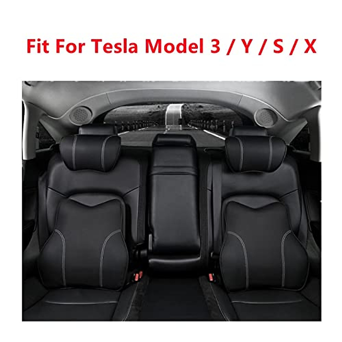 CXSDCQQ Memory Foam Neck Support Pillow Compatible with Tesla Model 3 X S Y Seat Lumbar Full Protect Cushion Headrest Waist Support Pad (Color : BK-Neck Pillow 2 Pcs)