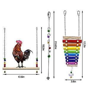 EBaokuup 3PCS Chicken Toys for Coop Accessories, Chicken Xylophone Toy, Suspensible Wooden Chicken Toys for Hens Chicken Stand Toy, Chicken Vegetable Hanging Feeder Chicken Veggies Skewer Fruit Holder