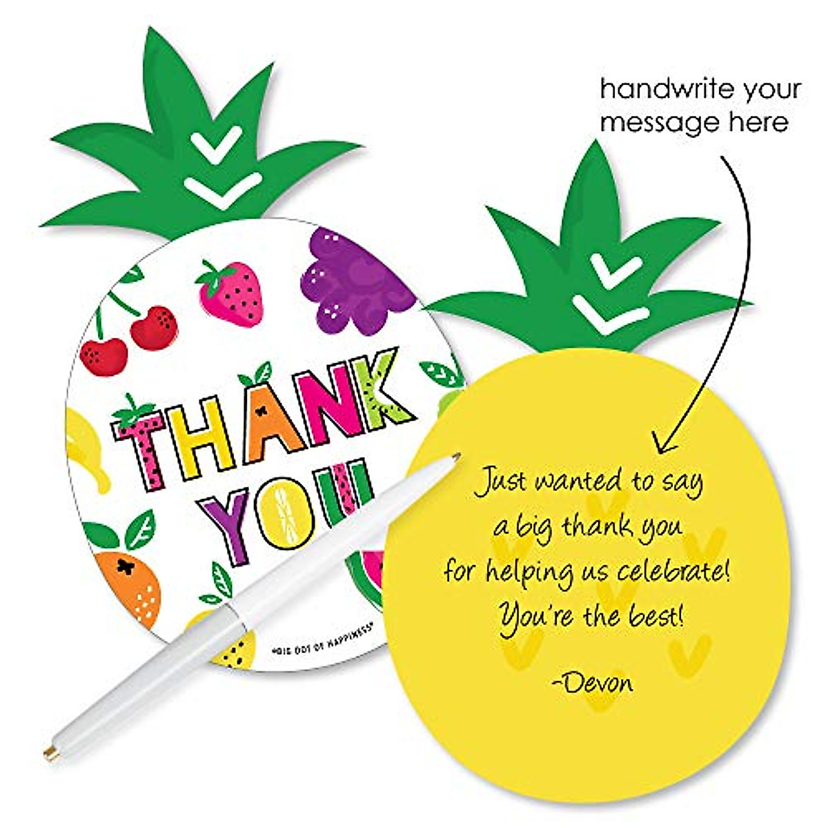 Big Dot of Happiness Tutti Fruity - Shaped Cards - Frutti Summer Baby Shower or Birthday Party Thank You Note with Envelopes - Set of 12