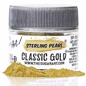 The Sugar Art - Sterling Pearl - Edible Shimmer Powder For Decorating Cakes, Cupcakes, Cake Pops, & More - Dust on Shine & Luster to Sweets - Kosher, Food-Grade Coloring - Classic Gold - 2.5 grams