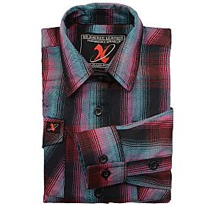 Milwaukee Leather MNG21612 Women's Black and Pink with Blue Long Sleeve Cotton Flannel Shirt - 3X-Large