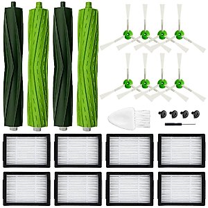18 Pack Roomba Replacement Parts for iRobot Roomba i7 i7+ i3 i3+ i4 J7J7+/Plus i6 i6+ i5+j5+ i8 +/Plus E5 E6 E7 I & E & J Series Vacuum Cleaner, 2 Set of Roller Brush & 8 Filters & 8 Side Brushes