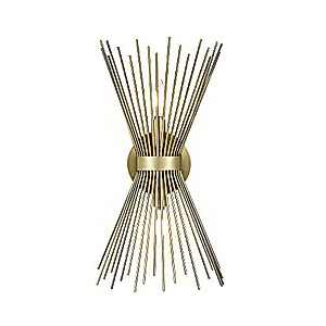 Amazon Brand – Rivet Mid-Century Modern Metal Starburst 2-Light Wall Sconce Lamp, Bulbs Included, 17.5"H, Antique Gold