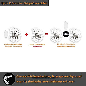 LED Globe String Lights, 100 LED Warm White Globe String Lights Plug in, Waterproof Globe Lights for Indoor and Outdoor, Ideal for Home, Wedding Party, Christmas, Balcony, 49ft Extendable Globe String