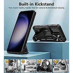 FNTCASE for Samsung Galaxy S23-Plus Case: Military Grade Shockproof Protection Case with Kickstand & Matte Textured Rugged TPU Shell | Drop Proof Protective Phone Cover for Galaxy S23+ Black