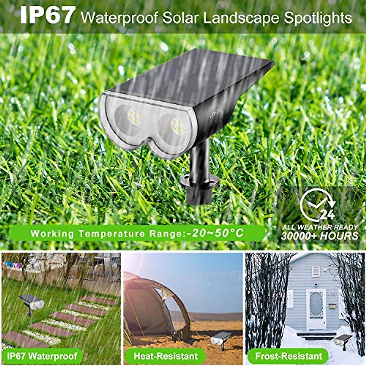 Linkind StarRay Solar Spot Lights Outdoor, 16 LEDs IP67 Waterproof Dusk-to-Dawn Solar Landscape Spotlights, 6500K Daylight Wall Lights, Solar Outdoor Lights for Garden Yard Driveway Walkway, 6 Pack