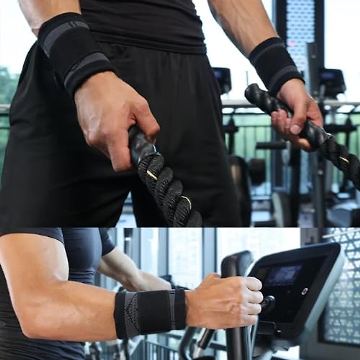 YUNYILAN 2 Pack Wrist Brace Carpal Tunnel, Wristbands Compression Wrist Strap, Wrist Wraps Support Sleeves for Work Fitness Weightlifting Sprains Tendonitis Pain Relief Breathable (Black, L)