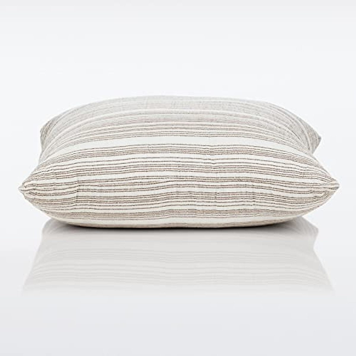 Nate Home by Nate Berkus Textured Cotton Linen Stripe Decorative Throw Pillow | Modern Decor, Cushion for Couch, Chairs, Bedroom from mDesign - Square Size 20" x 20", Natural/Truffle (Brown)