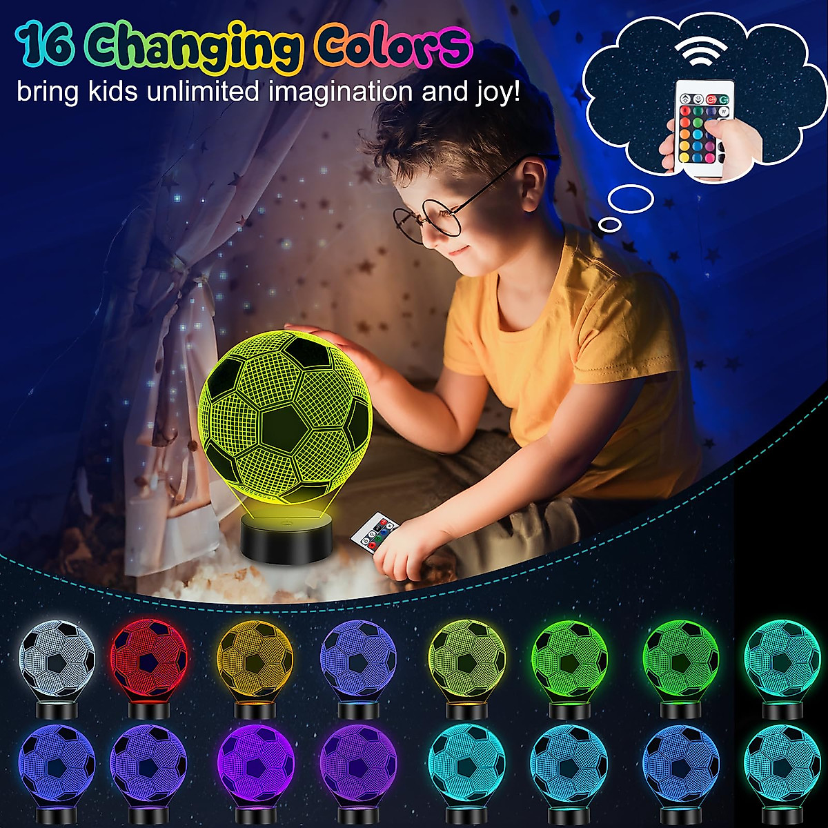 Linkax Easter Basket Stuffers for Teens Boys, Soccer Gifts for Boys, Easter Gifts for Kids Toys for Ages 8-13, Soccer Ball 3D Illusion Lamp, 8 9 10 11 12 Year Old Birthday Presents Room Decor