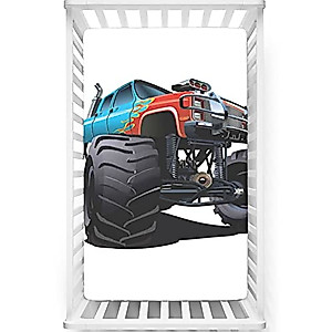Monster Truck Themed Fitted Crib Sheet,Standard Crib Mattress Fitted Sheet Soft Toddler Mattress Sheet Fitted -Baby Sheet for Boys Girls,52 x 28 Inch,Multicolor