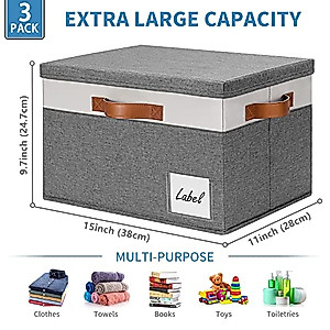 GhvyenntteS Storage Bins (6-Pack) Large Closet Storage Bins with Lid and 3 Handles, Sturdy Fabric Cube Storage Boxes with Label Window for Home Bedroom Office (Grey, 15" x 11" x 9.6")