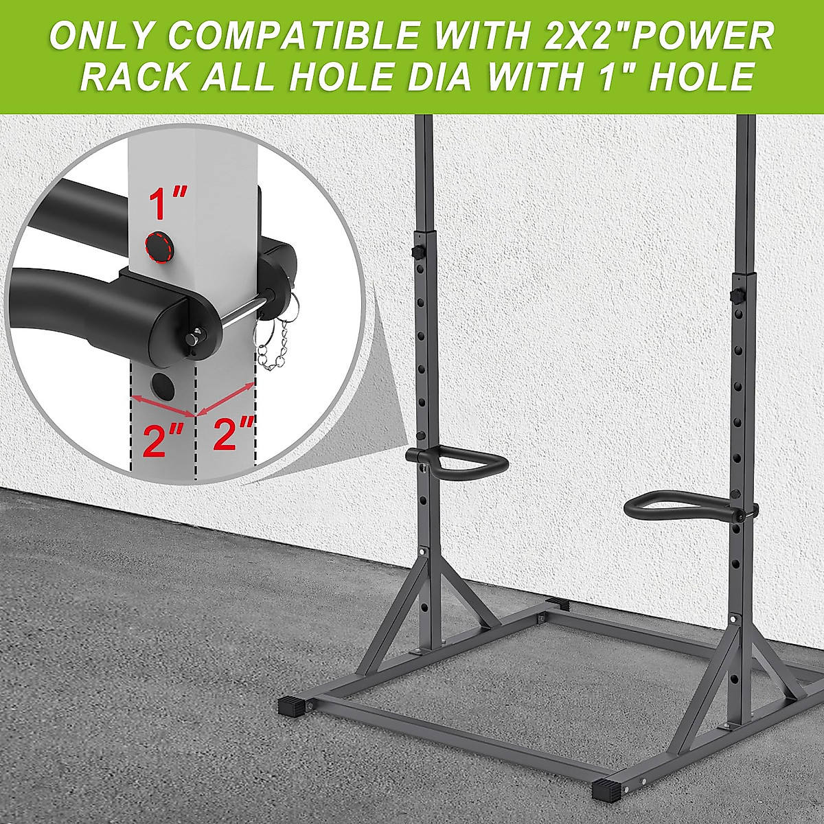 SELEWARE Solid Dip Bar Attachment for 2" x 2" with 1" Hole Power Cage Squat Rack, Set of 2 Dip Bar Grip Handles for Strength Training, Double Welding Design, 500 lbs Capacity