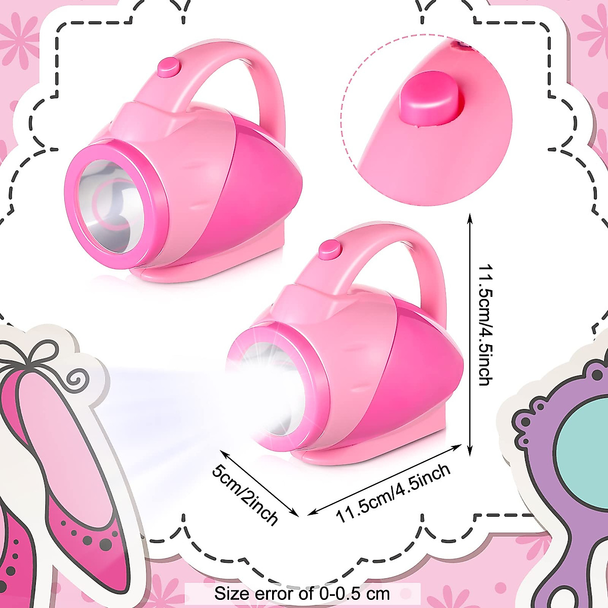 Nosiny 2 Pieces Kids Flashlights for Toddlers Pink Girls Plastic Flashlights with Easy Grip Handle Toddlers Camping Essentials for Kids Boys Girls Gifts