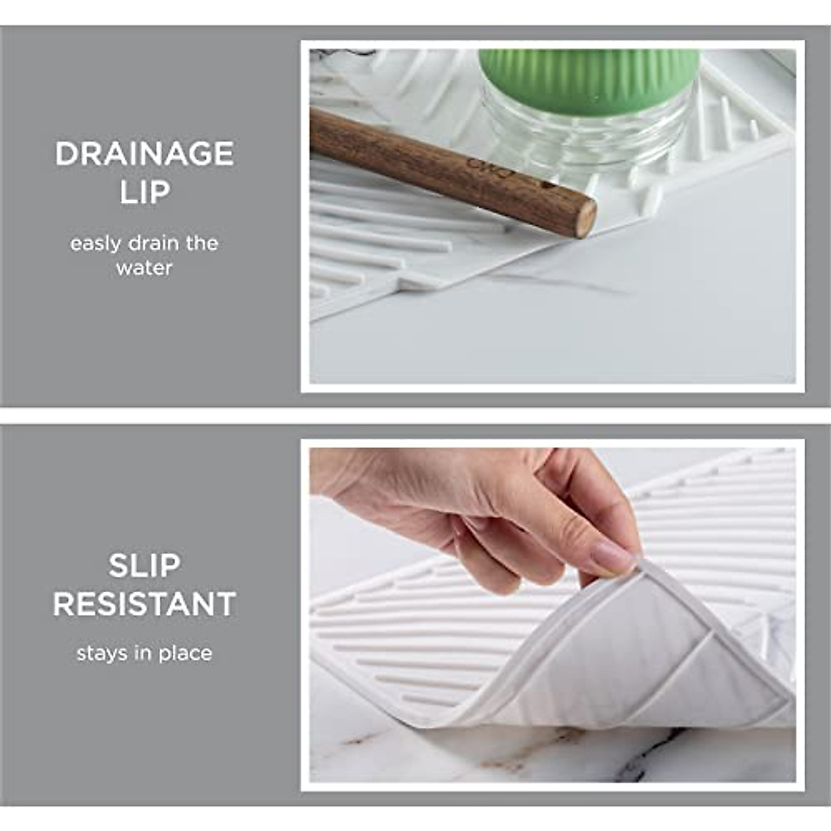 COOK WITH COLOR Silicone Dish Drying Mat - Heat Resistant Silicone Drying Mat for Dishes - 15" x 9.65" Dish Pads for Drying - Kitchen Counter Mat and Trivet, Dishwasher Safe (Marble)