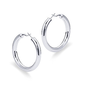 PAVOI 14K Gold Plated Sterling Silver Post Hoops | Lightweight Chunky Hoops Huggies | Thick Gold Hoop Earrings for Women (White Gold,50mm)