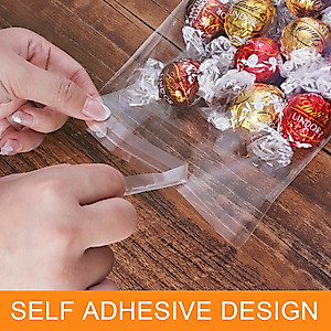 Djpoaug 200 Pcs Clear Cellophane Bags Transparent Plastic Bags Self Sealing Self Adhesive Cookie Bags for Small Candy Treats Packaging Poly Bags - 5x5 Inch