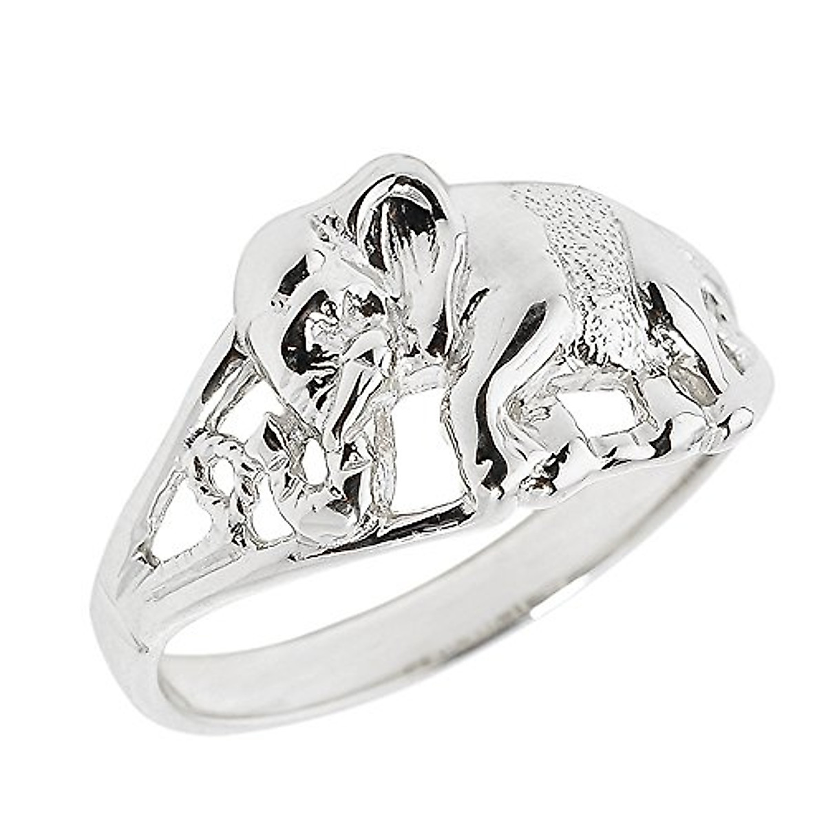 Sideways Crosses 10k White Gold Open Design Indian Elephant Ring (Size 8)
