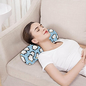Vnurnrn Cute Blue Penguin Cartoon Neck Support Pillow Round Neck Roll Bolster Cylinder Pillow Cervical Pillows Arm Pillow for Leg Knee Back Head Support for Bedroom Camp Work Women Men