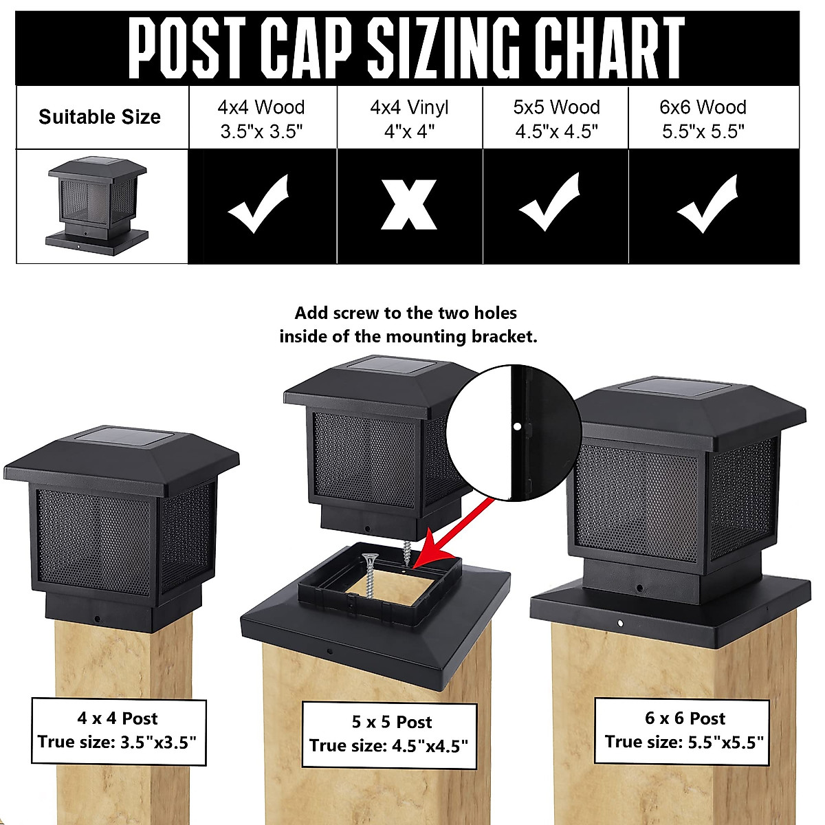 Glintoper 2 Pack Solar Fence Post Lights Outdoor, Solar Powered Post Cap Lights, High Brightness SMD LED Decorative Lighting Waterproof for 4x4, 5x5 or 6x6 Wood Posts, Patio Yard Landscape Decor