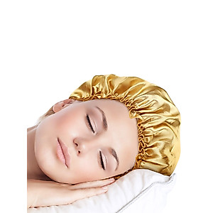 Syhood 6 Pieces Sleep Cap Satin Bonnet Sleeping Hat Soft Elastic Night Hair Cover for Women(Black, Beige, Silver, Gold, Pink, Peacock Blue,Medium)