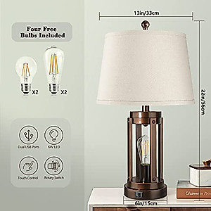 WIHTU Set of 2 Table Lamps with USB Ports, 3-Way Dimmable Farmhouse Touch Lamps, Bedside Lamp for Bedroom with AC Outlet, Modern ORB Nightstand Lamps Desk Lamp for Living Room Reading, Bulbs Included
