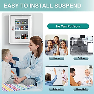 LJJJXXX Large Capacity Medicine Cabinet, Wall-Mounted Transparent Window Aid Cabinet, Safe and Reliable Storage of Medicine First Aid and Emergency Kit, 16.5 x 6.6 x 21.5 Inch (White)