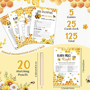 Sherr 145 Pcs Baby Shower Games Gender Neutral Set Include 125 Pcs 5 Kinds Gender Reveal Games and 20 Pencils for Baby Shower Decorations (Bee)