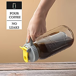 COKPAPA Coffee Strainer Stainless Steel Mesh Filter- 2 Quart (64 oz)- 2pcs Wide Mouth Flip Cap Lid with Handle for Ball Mason Jar, Suitable for Cold Brew, Lemonade, Iced Tea and Iced Coffee