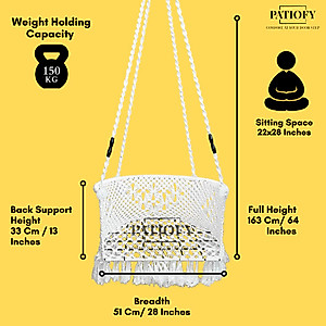 Swing/ Swing for Balcony/ Swing for Adults/ Swing Chair for Adults for Home/ Premium C Shape Swing with Macrame Floral Design/ Hanging Jhula for Adults/ Zula/ Red Cushion & Hanging Kit Included-White