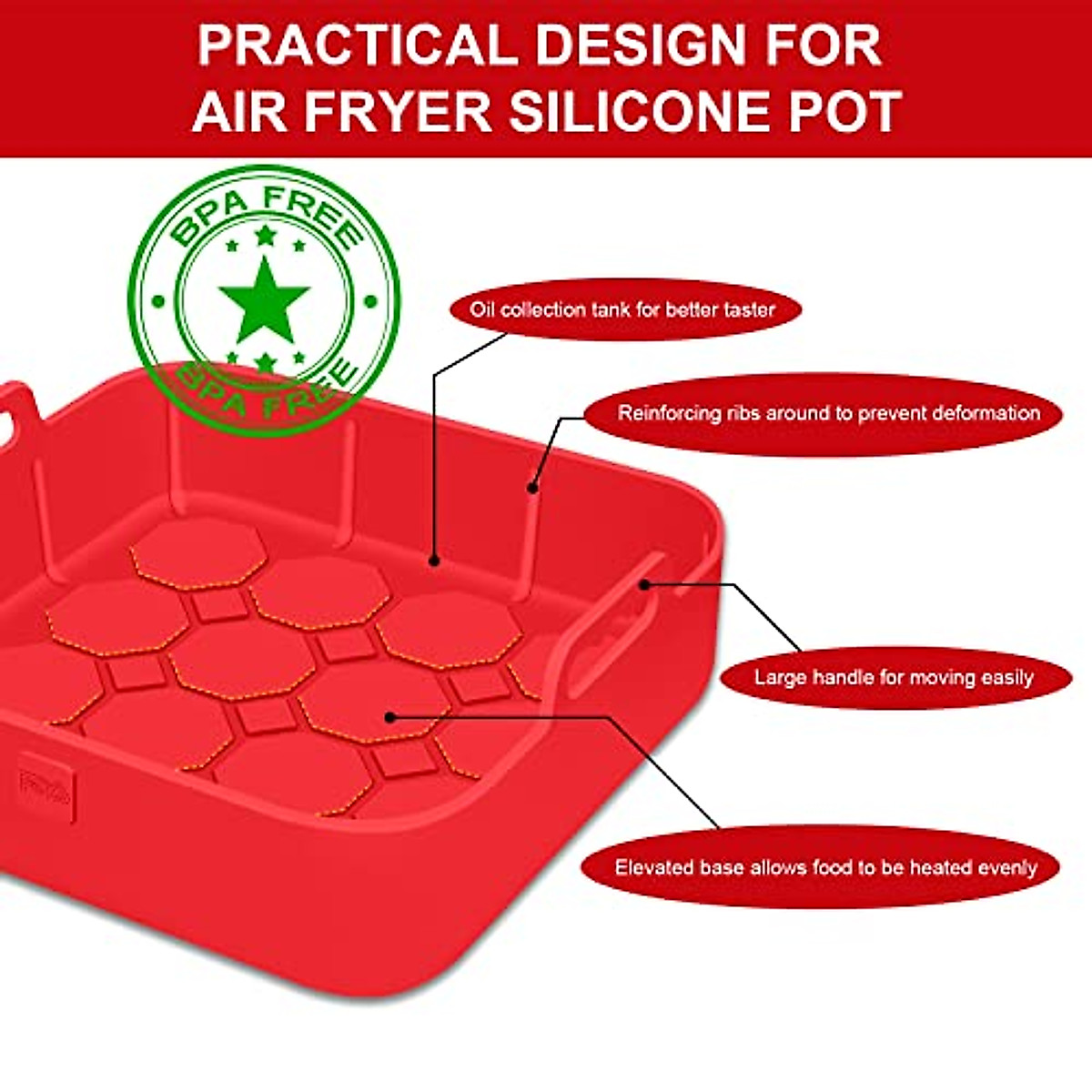 Air Fryer Silicone Pot, 2Pcs 8" Square Air Fryer Silicone Liners Food Safe Non Stick Air fryer Basket Accessories, Reusable Replacement of Parchment Liner Paper Fits 5.8QT or Bigger Square Air Fryer