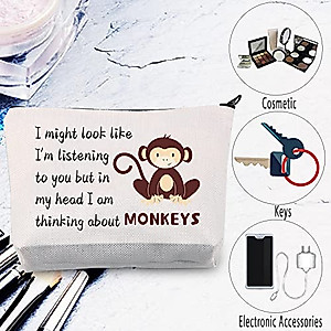 MNIGIU Funny Monkey Cosmetic Bag Monkey Lover Gift I'm Thinking About Monkeys Travel Zipper Pouch Toiletry Bag (think about monkey bag)