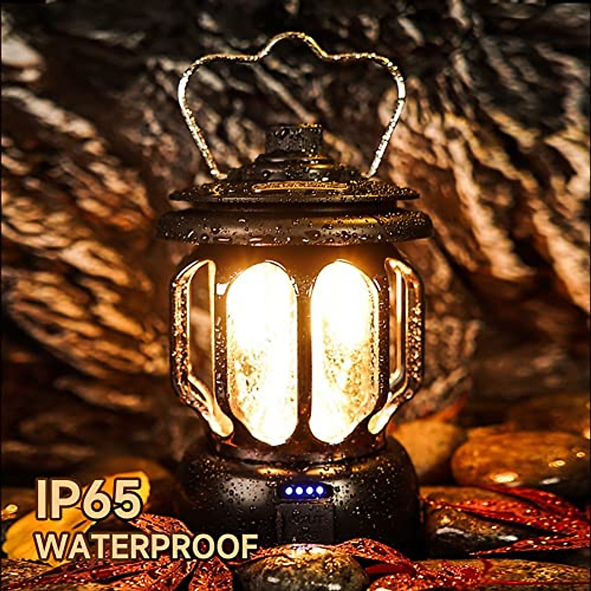 LED Camping Light Portable Retro Lantern Vintage Tent Lighting USB Rechargeable Waterproof Outdoor Lamp Black
