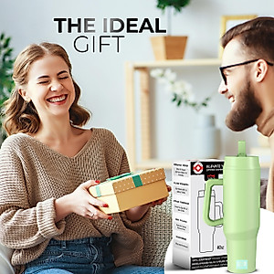 HOMESHACK 40 oz Tumbler with Handle and Foldable Straw Lid - Leakproof Insulated Stainless Steel Water Bottle - Hot & Cold Beverage Travel Mug - Reusable Iced Coffee Cup - Cupholder Friendly - Gift