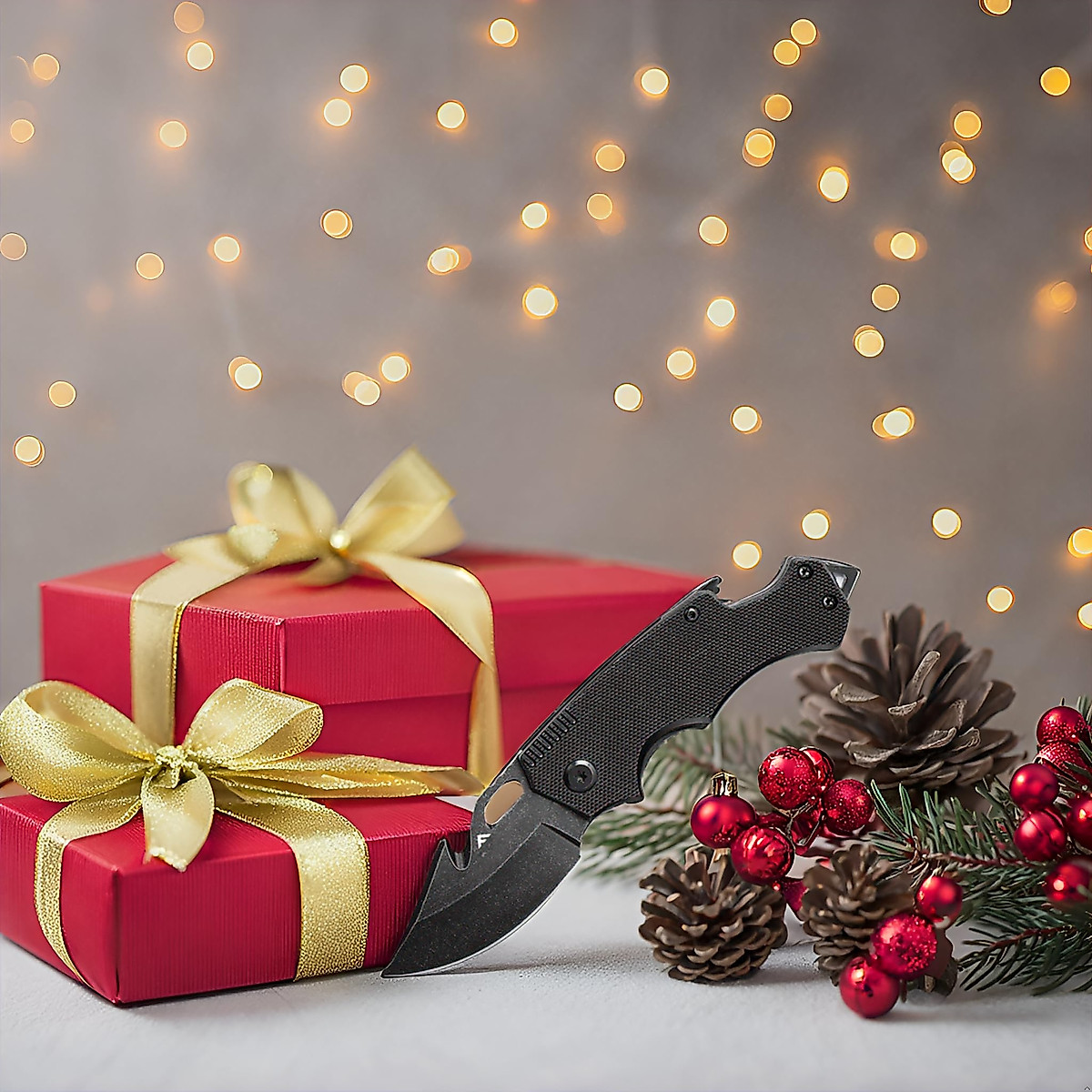 FLISSA Mini Folding Pocket Knife, 2.5-Inch Stainless Steel Drop Point Blade, EDC Pocket Knives for Men with Bottle Opener and Glass Breaker (Black)