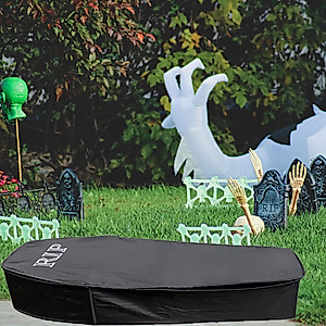 Helloween Pop Up Coffin with Lid, 60 inch Coffin Prop life size Collapsible, Scary Fake Coffin Prop Really Size for Graveyard, Halloween Cemetery decorations Outdoor, Lawn, Party, Haunted House