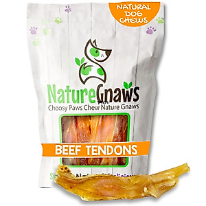 Nature Gnaws Beef Tendons for Dogs 4-5" (5 Count) - Mixed Thickness - Long Lasting for Small and Medium Dogs - Natural Beef Jerky Dog Chew Bones - Rawhide Free